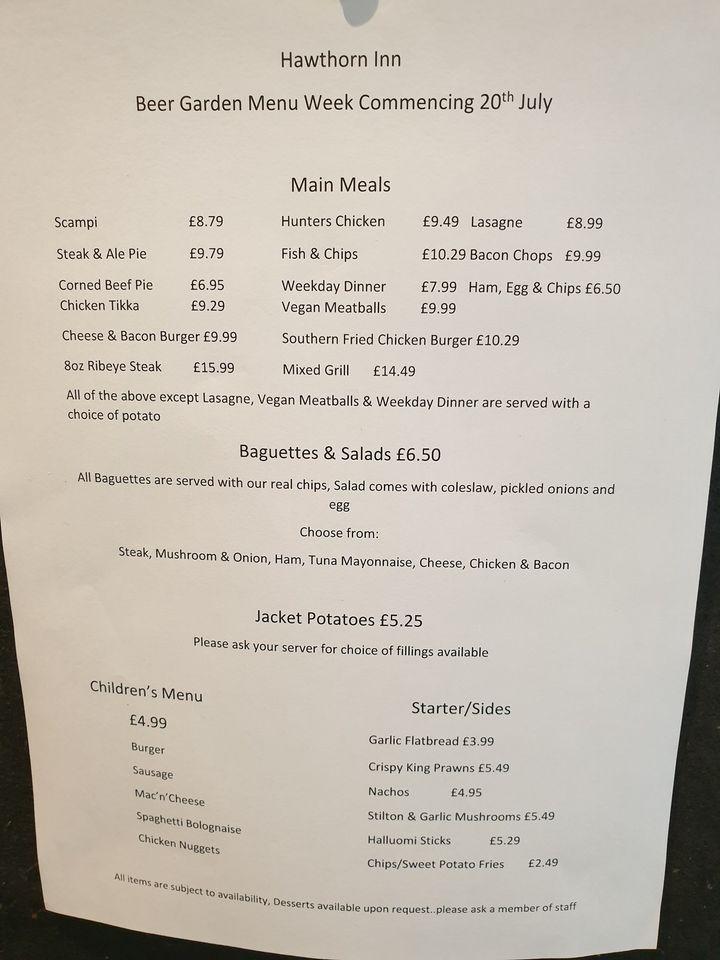 Menu at Hawthorn Inn pub & bar, Pontypridd