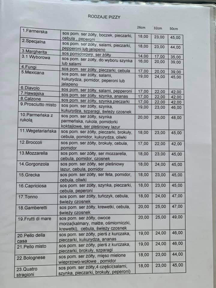 Menu at Pizza Pick. Pizzeria, Kamień Pomorski