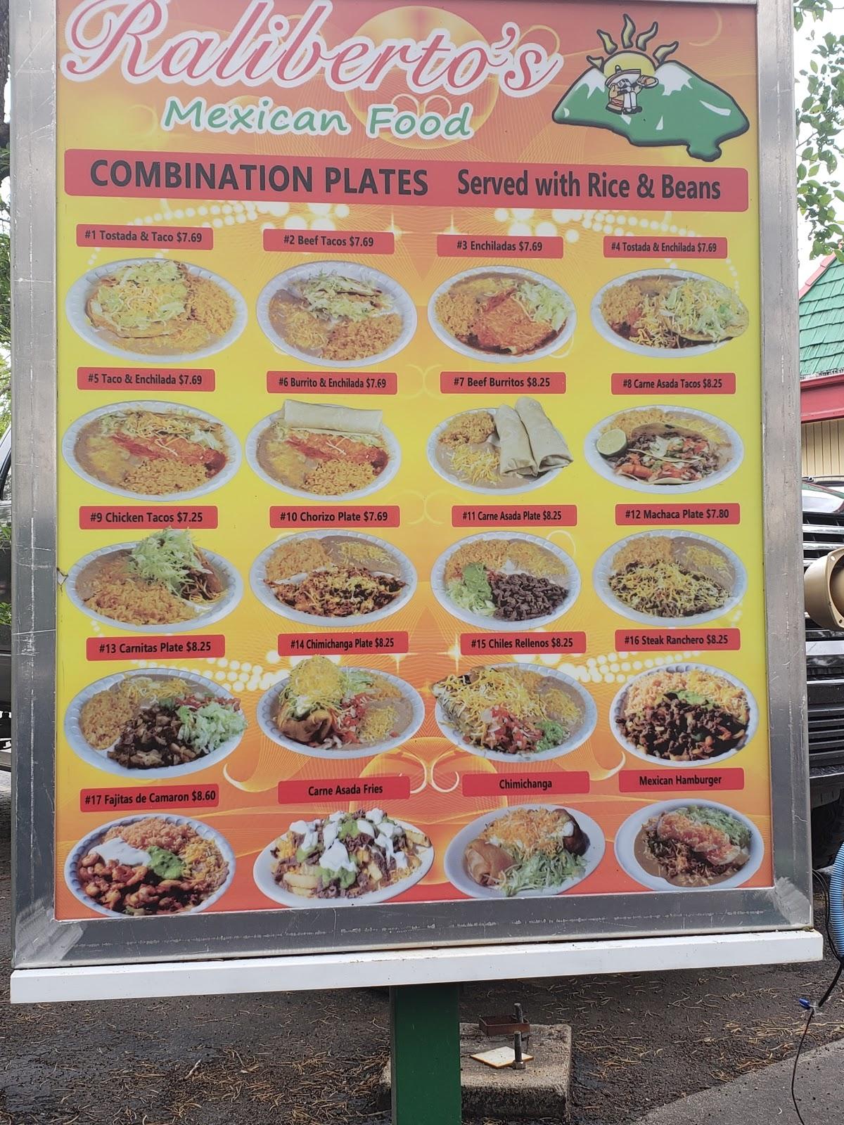 Menu at Raliberto's Mexican Food restaurant, Wheat Ridge, Wadsworth Blvd