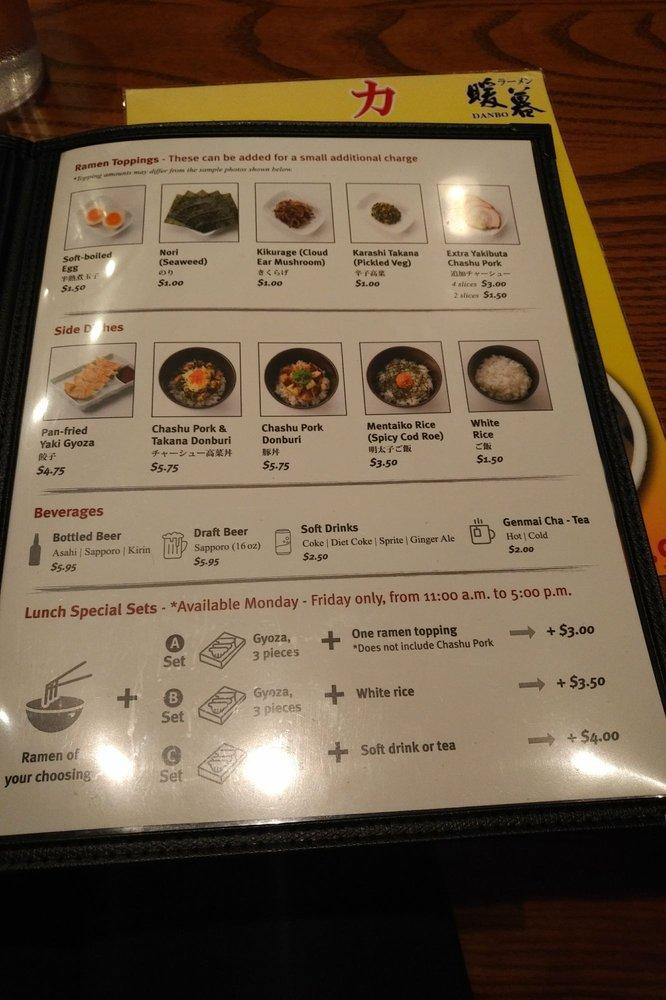 Menu at Ramen DANBO Capitol Hill restaurant, Seattle