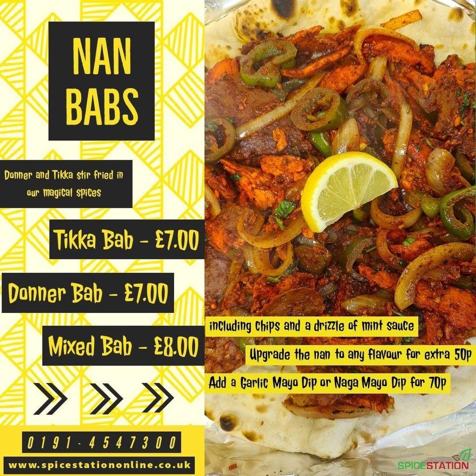 Menu at Spice Station fast food, South Shields