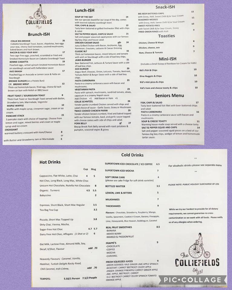 Menu at The Colliefields cafe, Collie