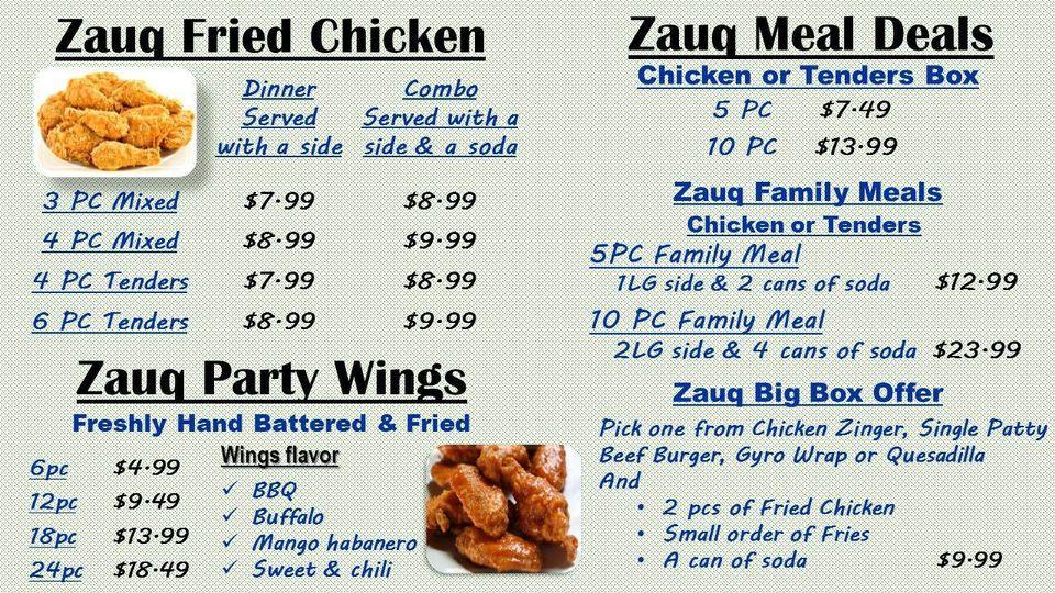 Menu at Zauq Halal Kitchen restaurant, Woodlawn