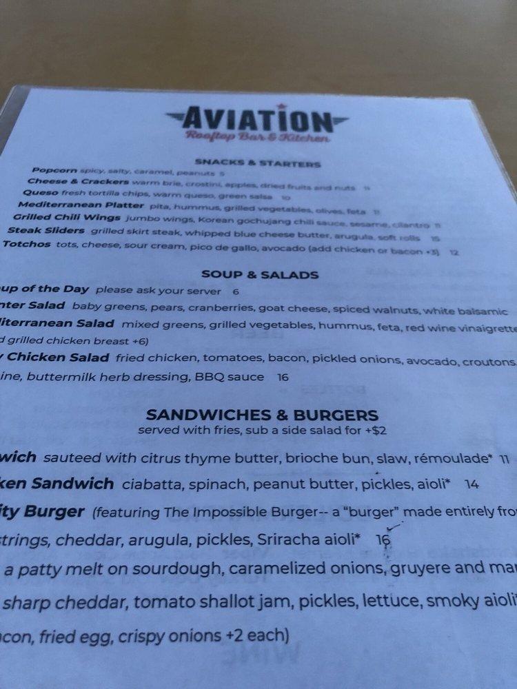 Menu at Aviation Rooftop Bar & Kitchen, Livermore