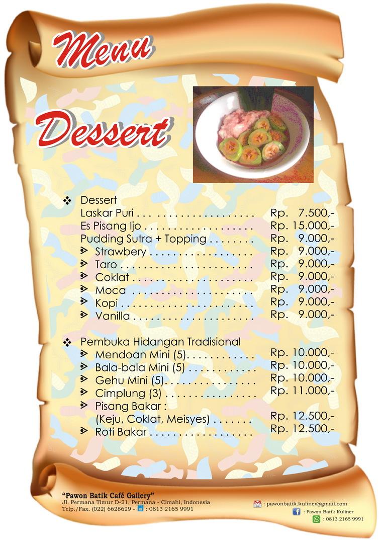 Menu at Cafe Pawon Sekar Putri, Cimahi