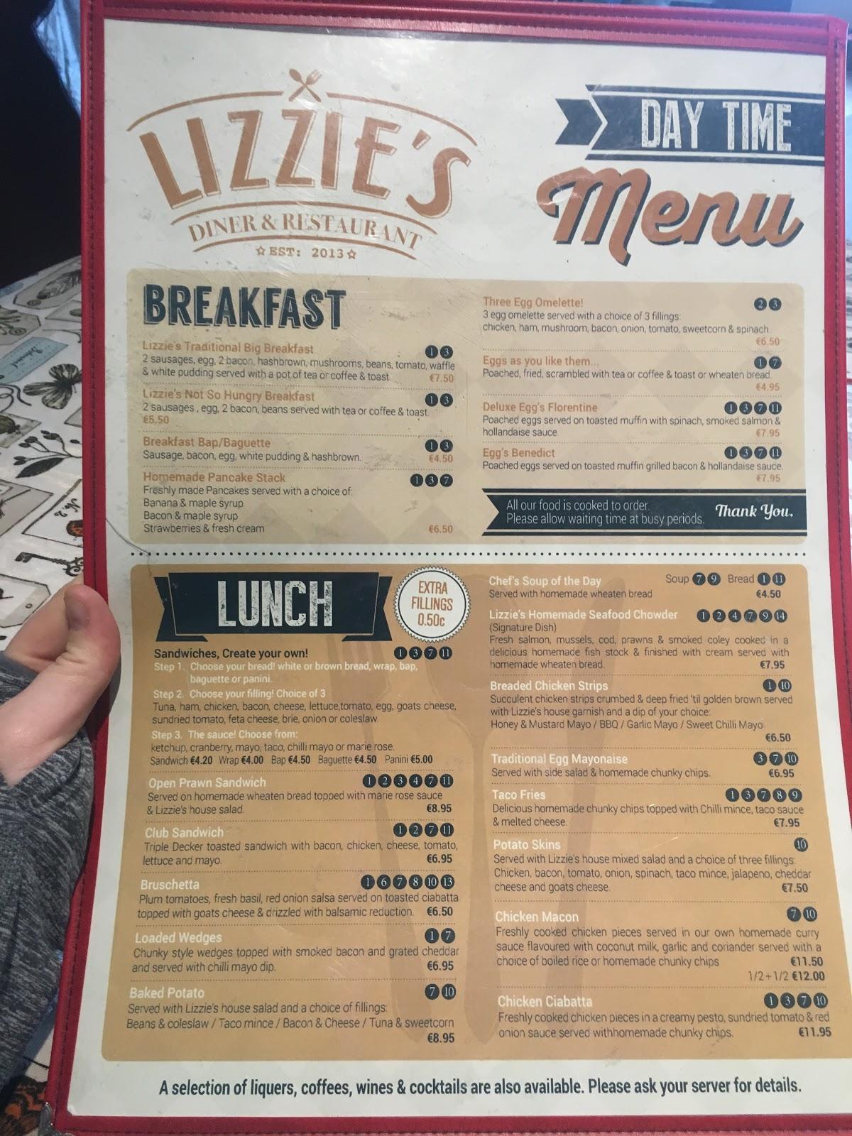 Menu at Lizzie's cafe, Dunfanaghy