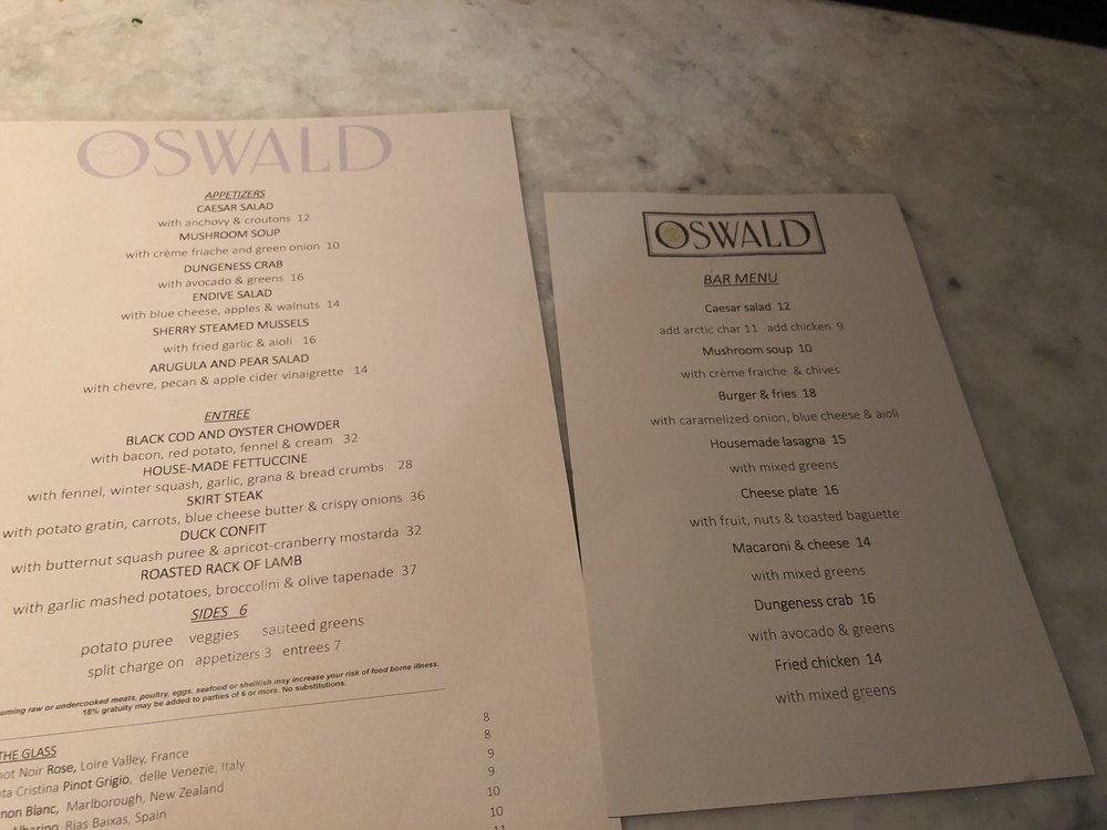 Menu at Oswald Restaurant, Santa Cruz