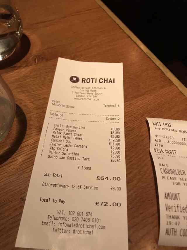 Menu at Roti Chai restaurant, London, 3 Portman Mews S