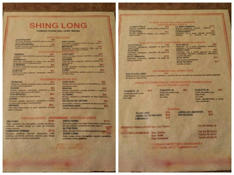 Menu at SHING LONG restaurant, Monterrey, Av Paseo de los Leones 1660