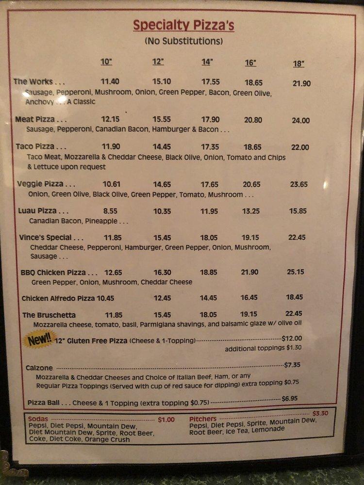 Menu at Vince's Pizzaria pizzeria, Beloit
