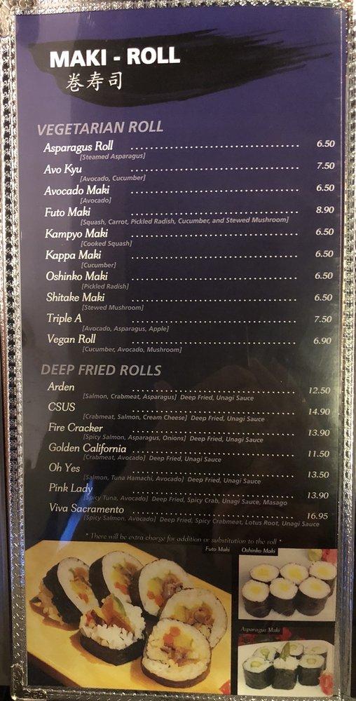 Menu at Arigato Sushi restaurant, Gold River