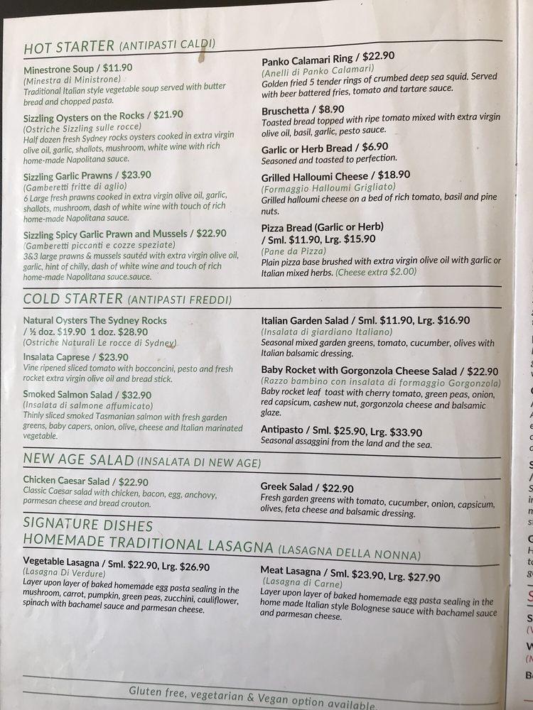 Carta de Caminetto Italian Restaurant and Pizzeria, The Rocks, 13-17 ...
