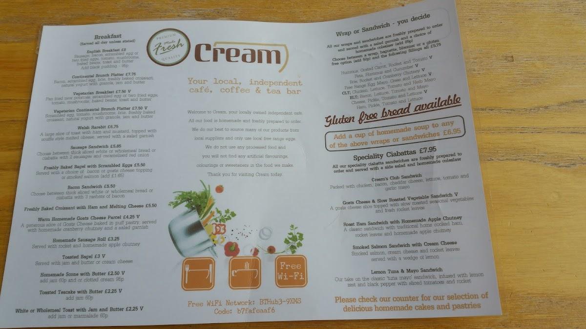 Menu at Cream cafe, Gainsborough