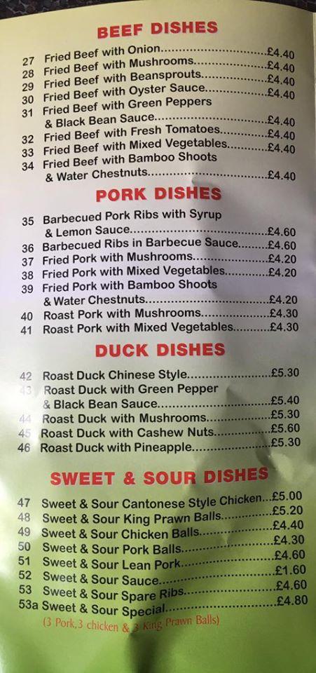 Menu at Eastern Sea fast food, Hevingham