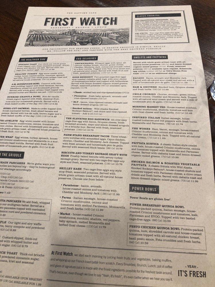 Menu at First Watch cafe, Bentonville
