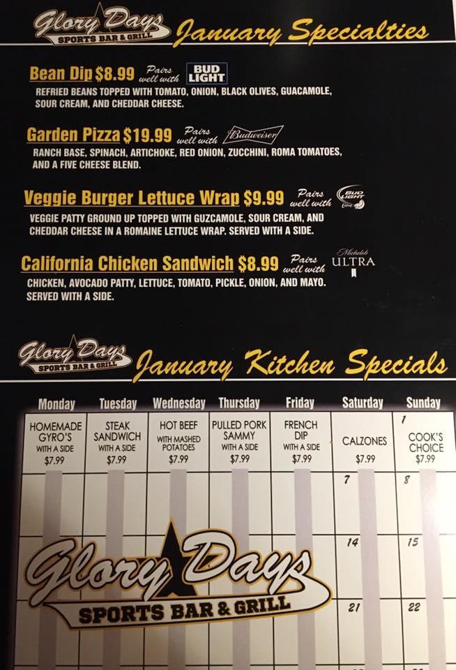Menu at Glory Days Sports Bar & Restaurant, Council Bluffs