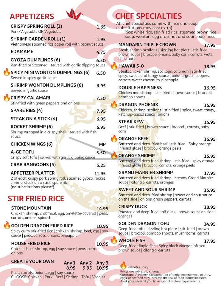 Menu at New Golden Dragon Asian and Hispanic Fusion restaurant, Burlington