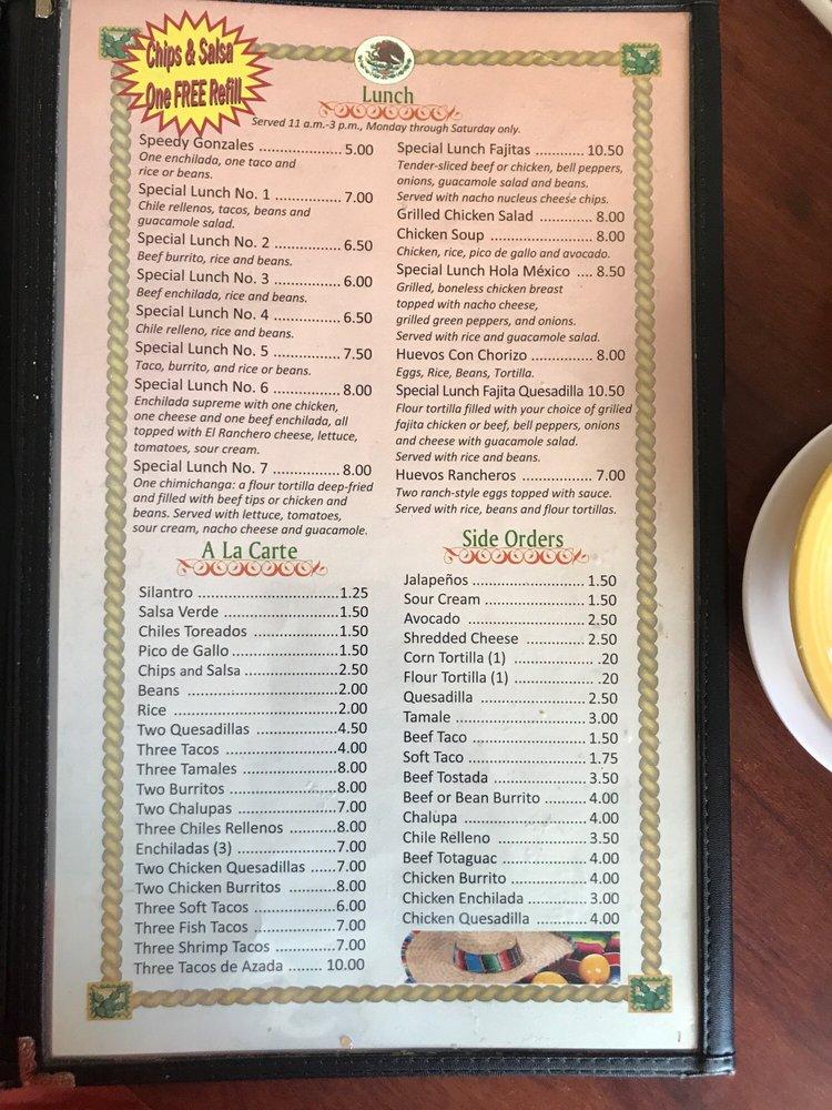 Menu at Hola Mexico restaurant, Columbia, Two Notch Rd