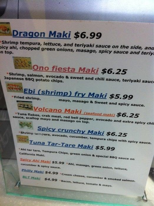 Menu at Kozo Sushi restaurant, Honolulu, S King St