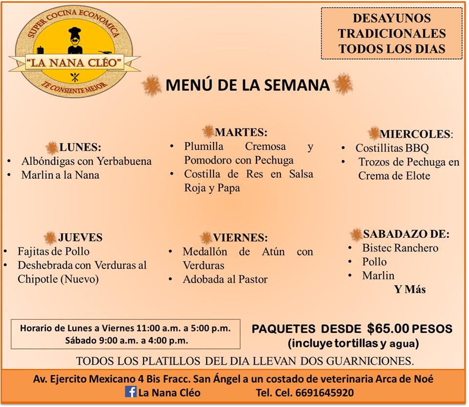 Menu at La Nana Cléo restaurant, Mazatlán