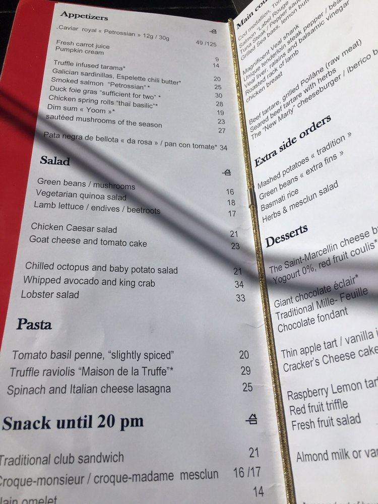 Menu at Le Café Marly, Paris