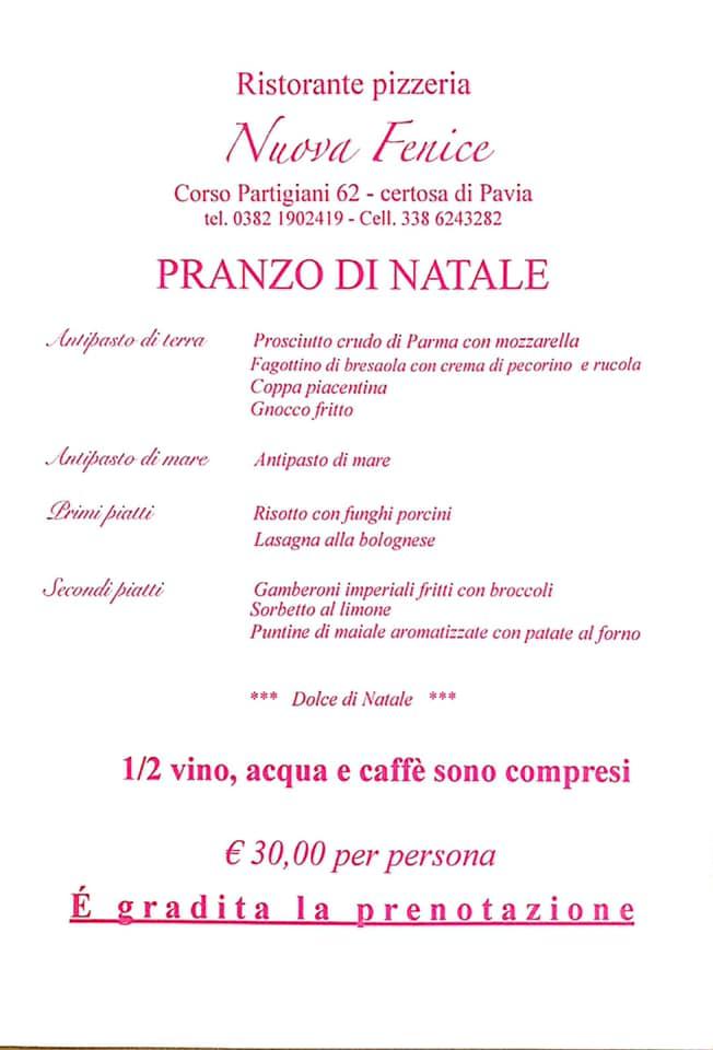 Menu da Ristorante Pizzeria Nuova Fenice, Certosa di Pavia