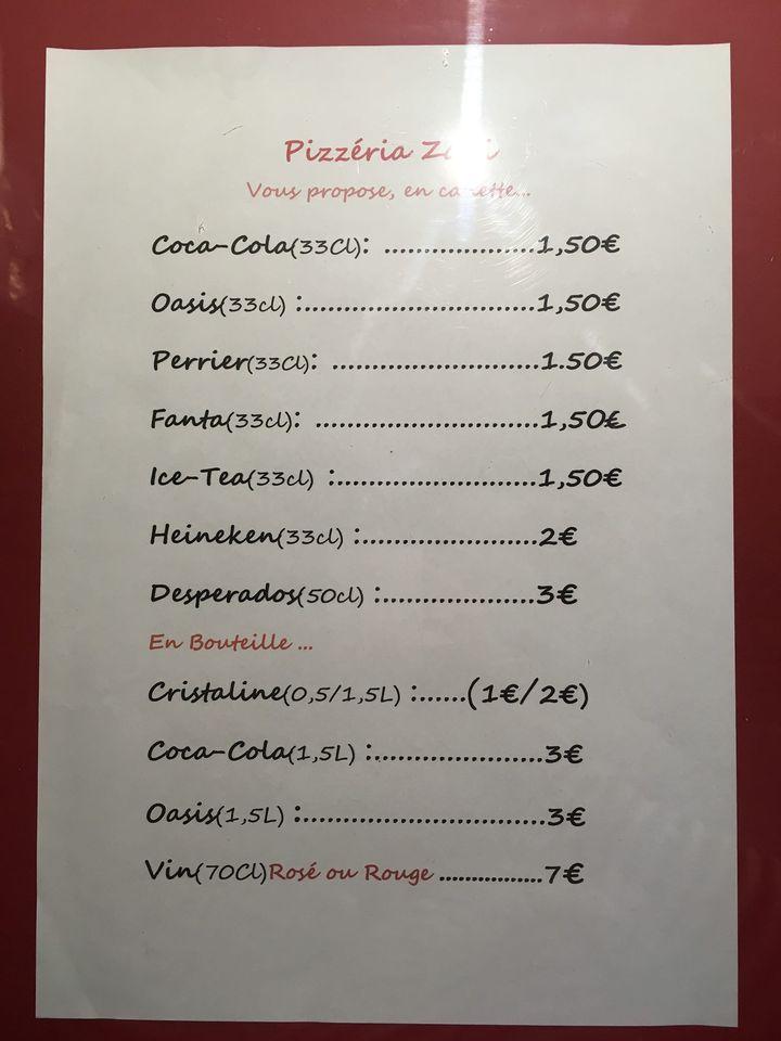 Menu au Pizzeria Zani, Vergèze