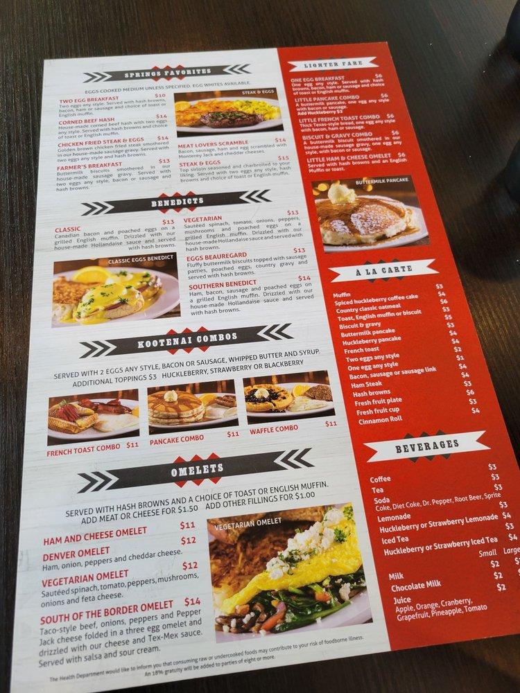 Menu at Springs Restaurant & Lounge, Bonners Ferry