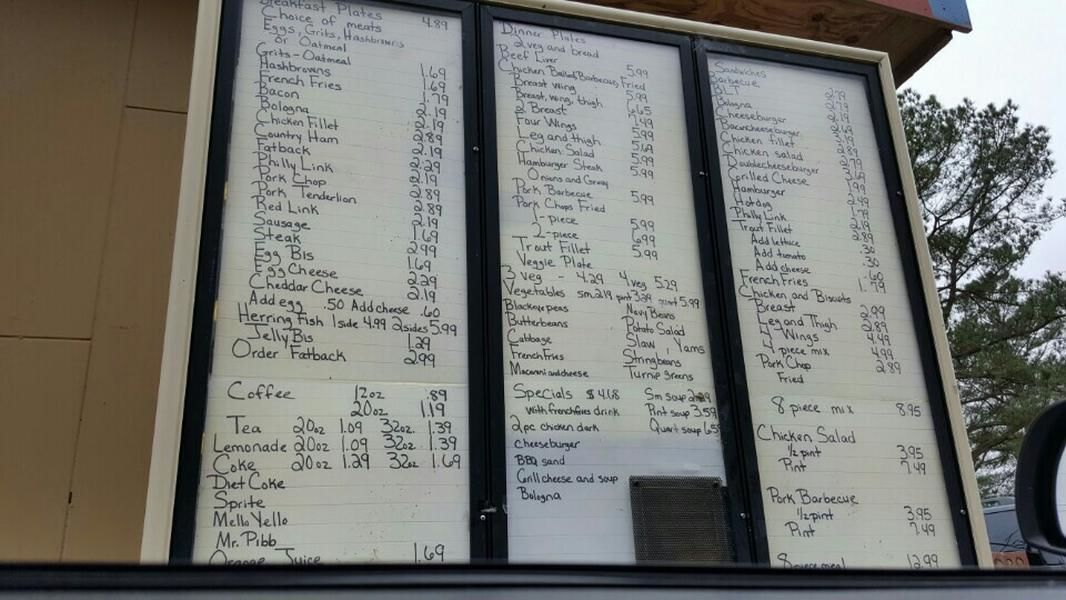 Menu at Abner's Drive In restaurant, Roanoke Rapids