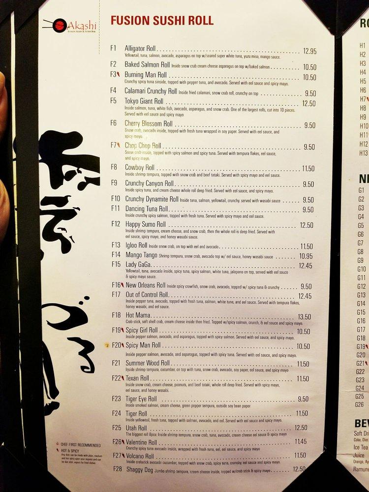 Menu at Akashi restaurant, Houston, W Lake Houston Pkwy #200