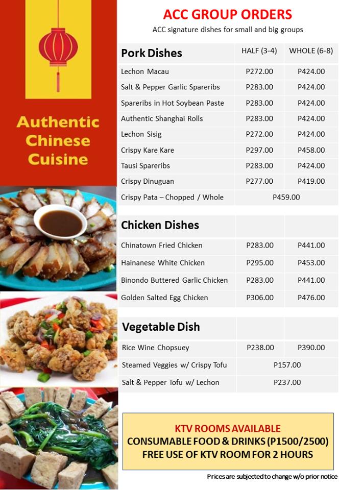 Menu at Authentic Chinese Cuisine restaurant, Biñan