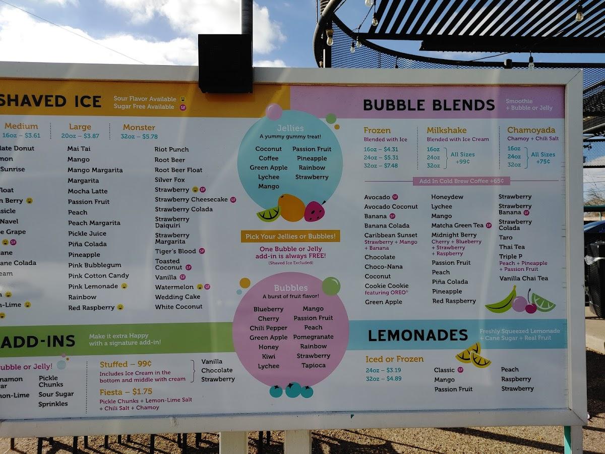 Menu at Happy’s Shaved Ice, Bubble Tea & Smoothies pub & bar, Lubbock