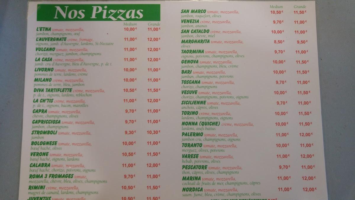 Menu at L'etna Riom pizzeria, Riom