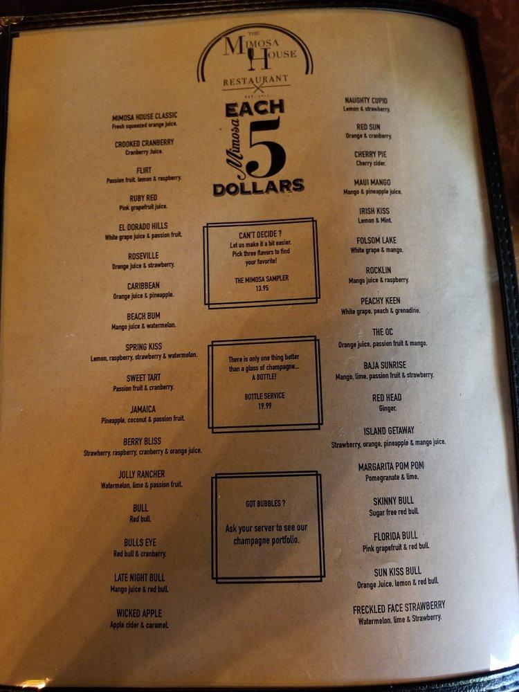 Menu at Mimosa House pub & bar, Sacramento