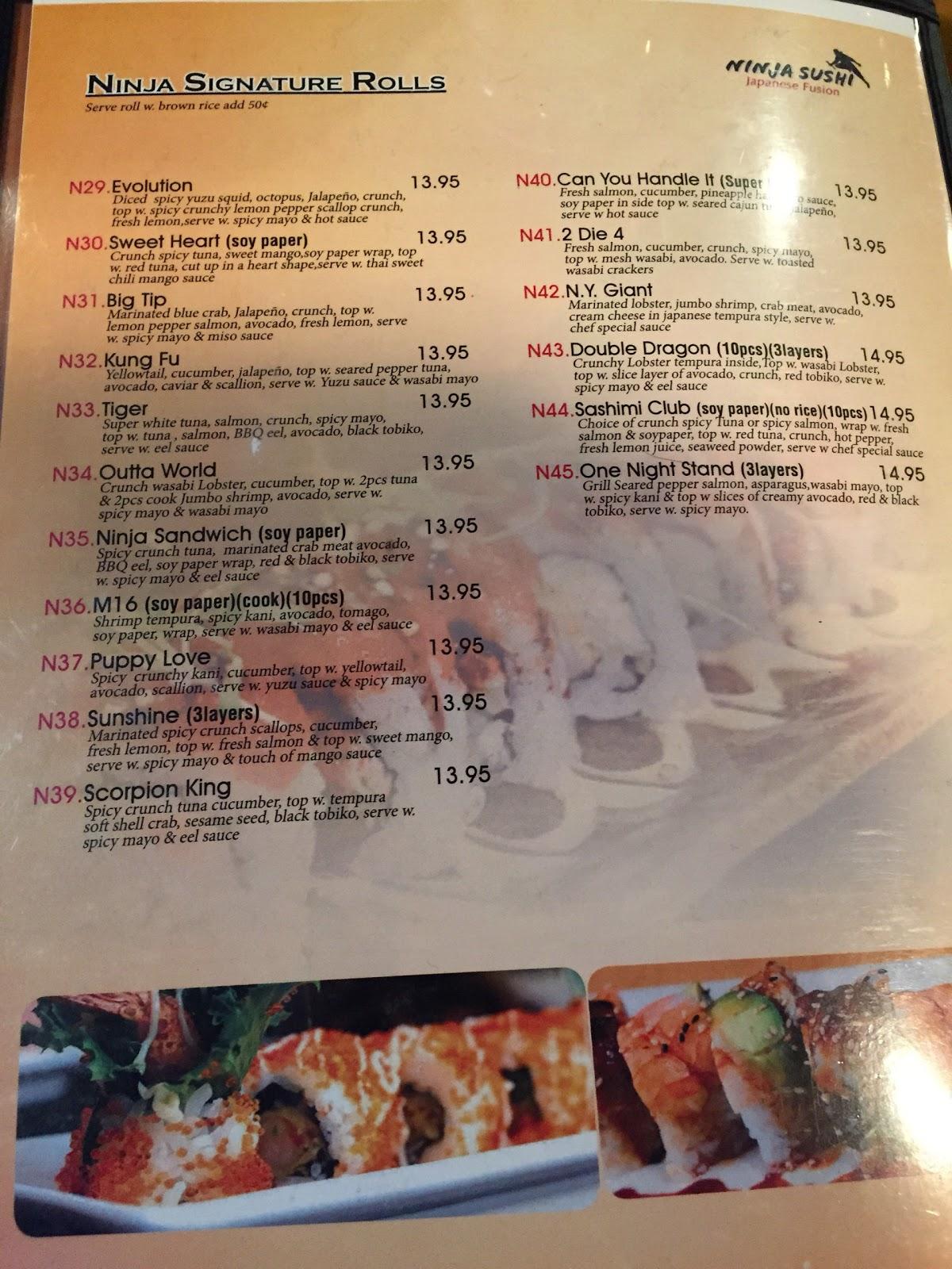 Menu at Ninja Sushi Japanese Fusion restaurant, North Brunswick Township