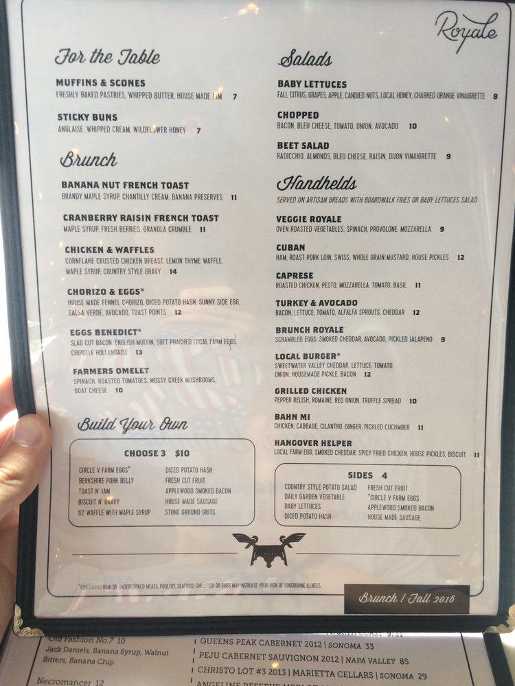 Menu at Oliver Royale Restaurant, by Oliver, Knoxville, 5 Market Square