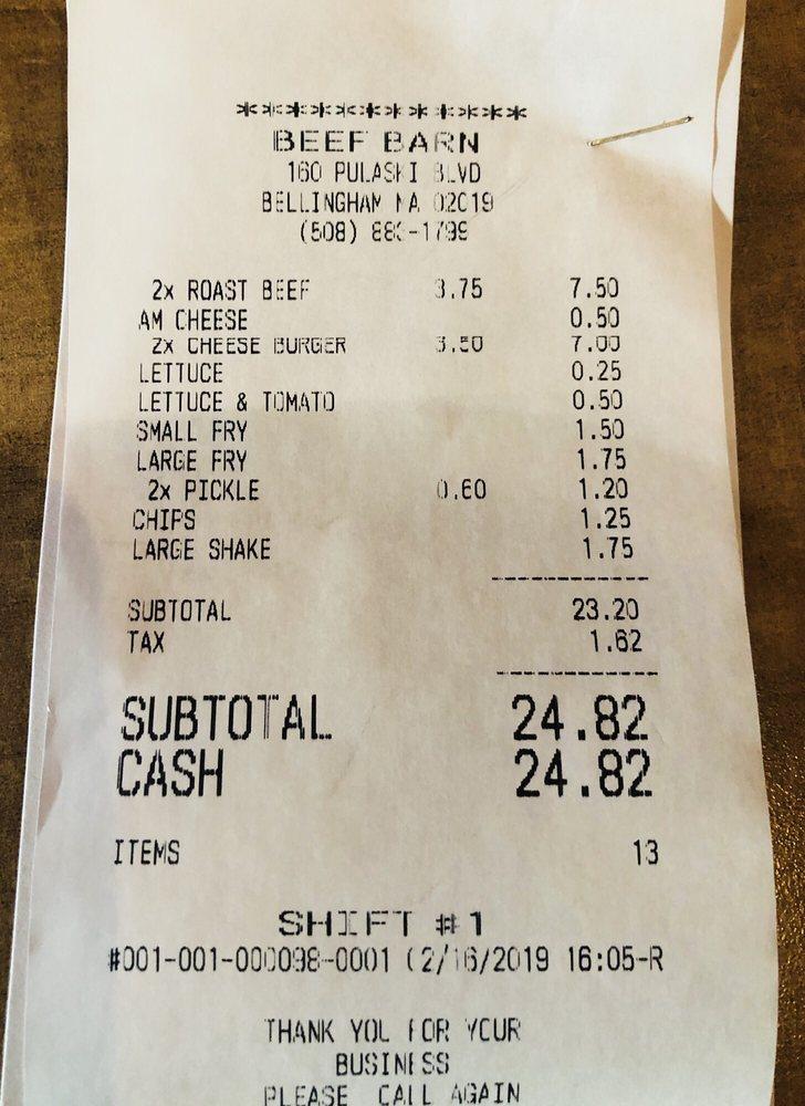 Menu at The Beef Barn, Bellingham