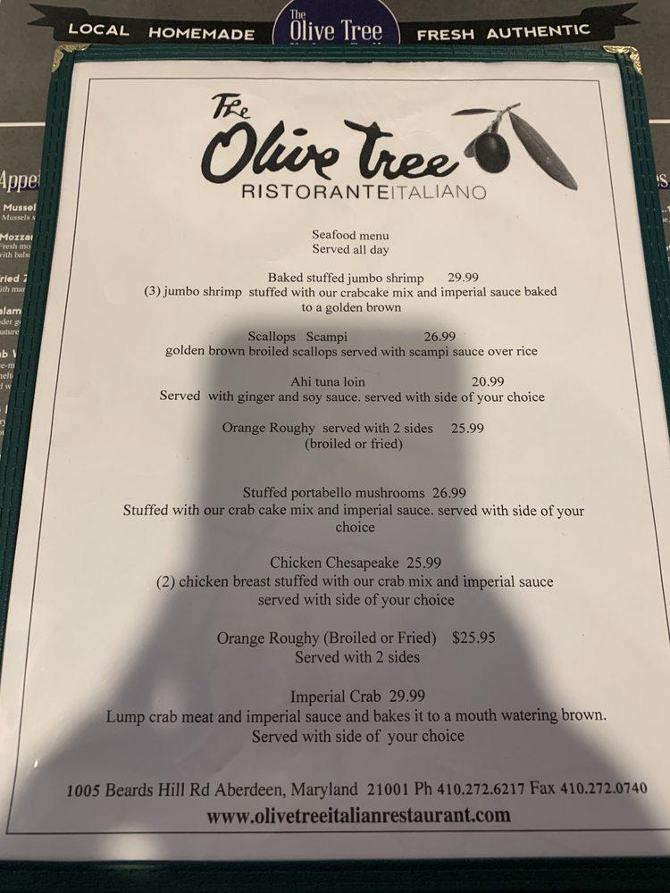 Menu at The Olive Tree restaurant, Glen Burnie