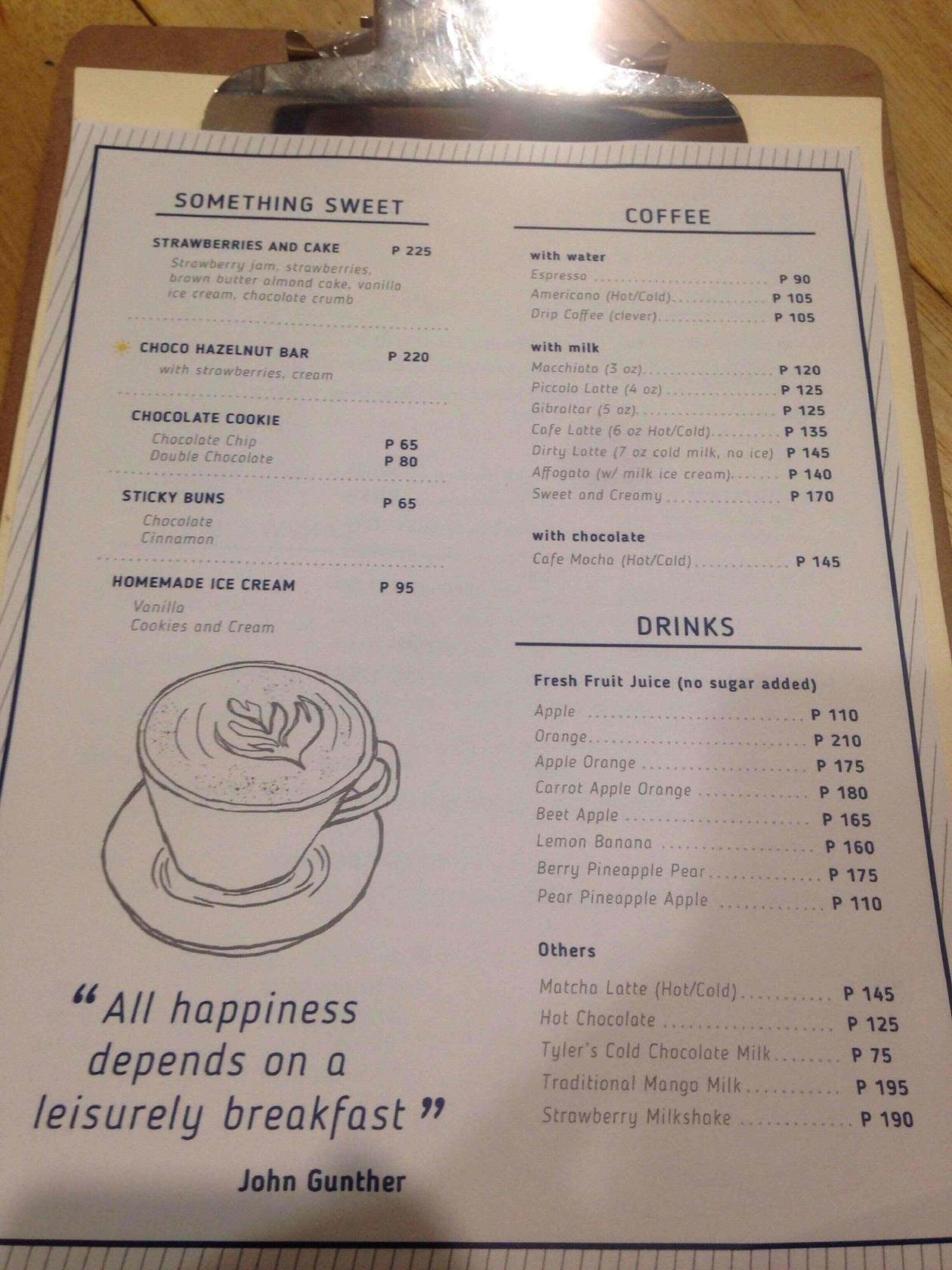 Carta de Tyler's Cafe, Ciudad Quezon