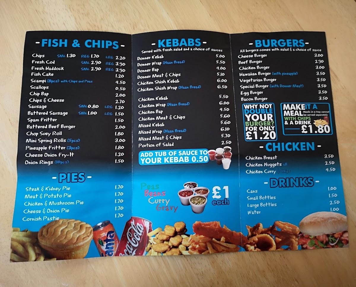 Menu at Alex's Fish Bar, Old Colwyn