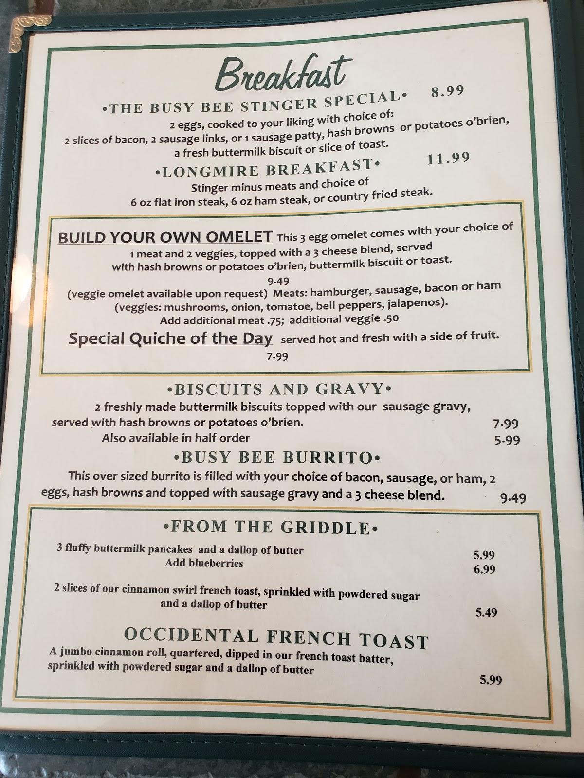 Menu at Busy Bee Cafe, Buffalo