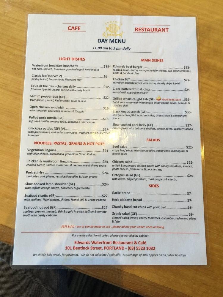 Menu at Edwards Waterfront Restaurant & Café, Portland