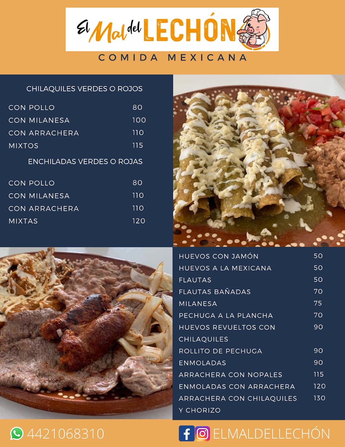 Menu at El Mal Del Lechón restaurant, Mexico