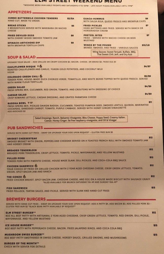 Menu at Elm Street Brewing Company pub & bar, Muncie
