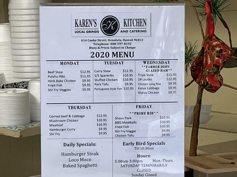 Menu at Karen's Kitchen restaurant, Honolulu