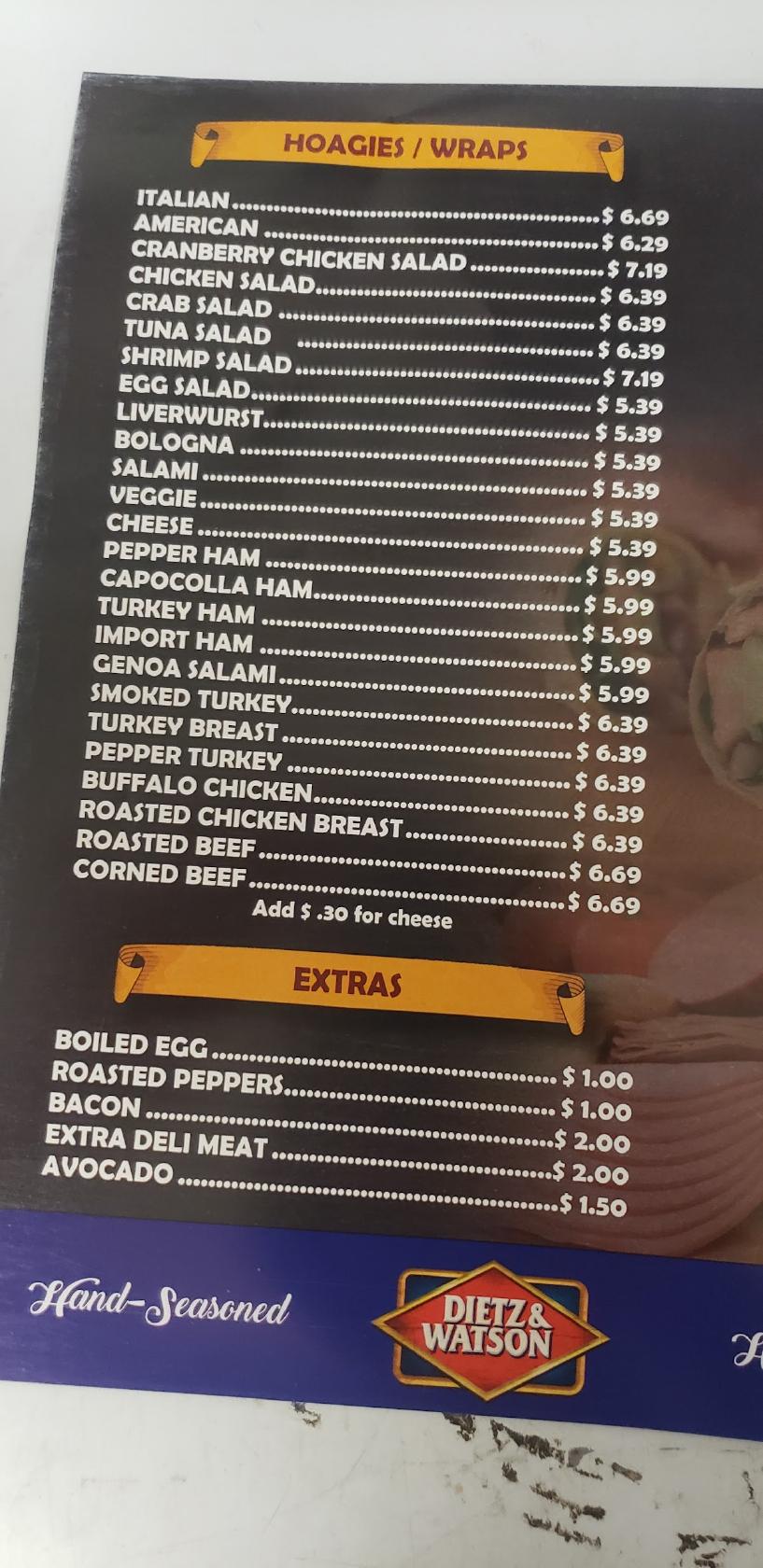Menu at Museum Deli restaurant, Philadelphia, 333 Spring Garden St