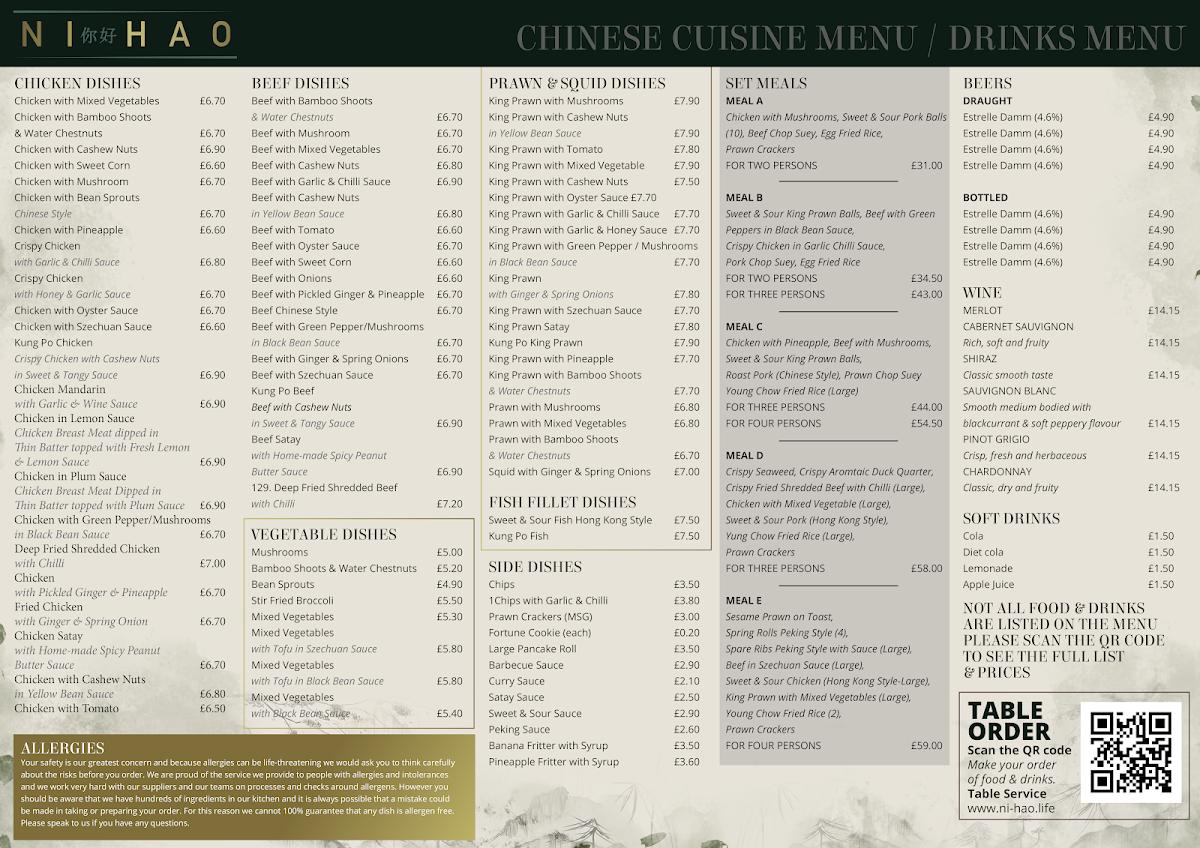 Menu at Ni Hao - Chinese Restaurant, Takeaway & Bar, Poole