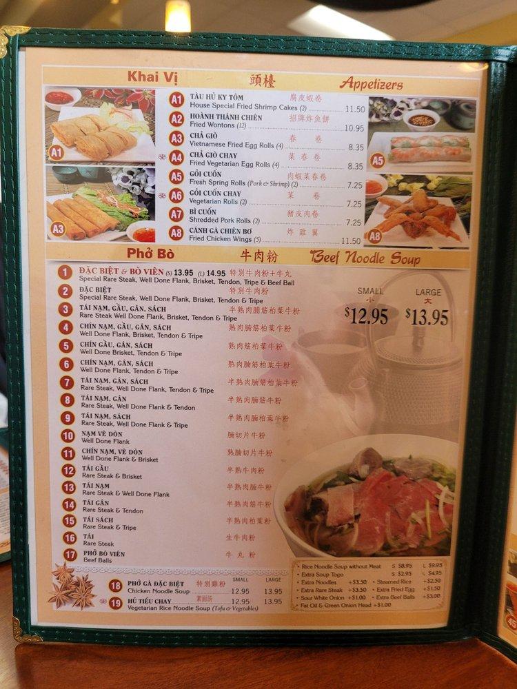 Menu at Pho New Saigon restaurant, Foster City