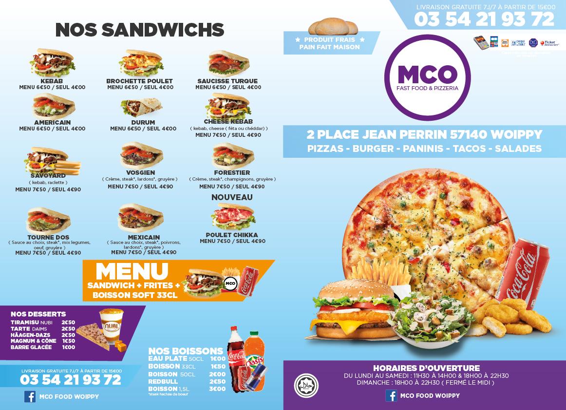 Menu at Pizzeria M.c.o, Woippy