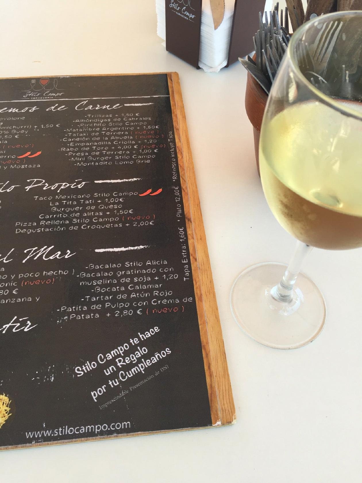 Menu at Stilo Campo pub & bar, Aguadulce, Cam. de Torres